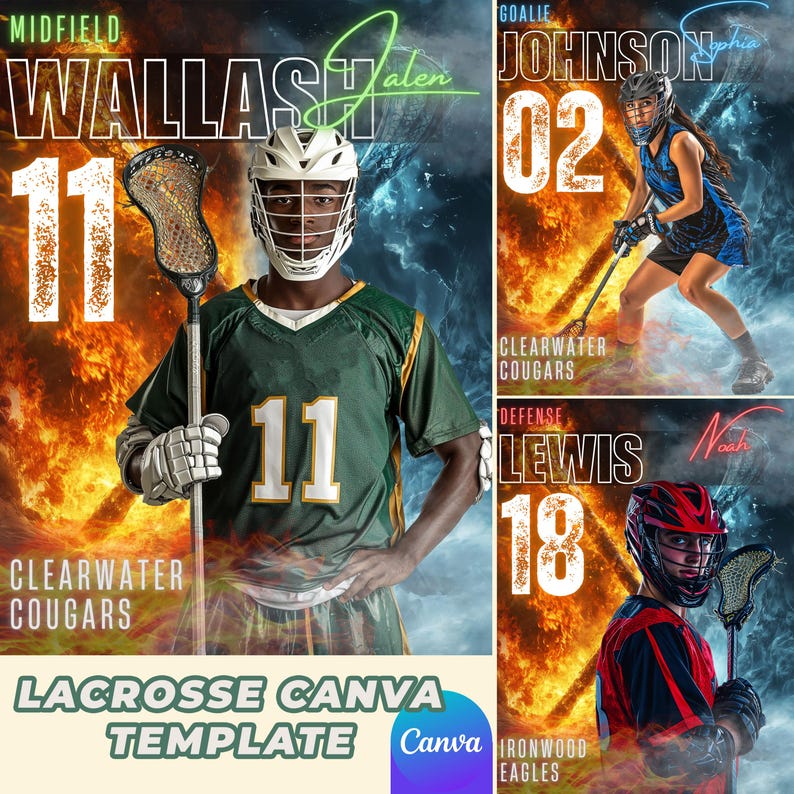 Fire and Ice Lacrosse Poster Canva Template: Senior Player Banner ...