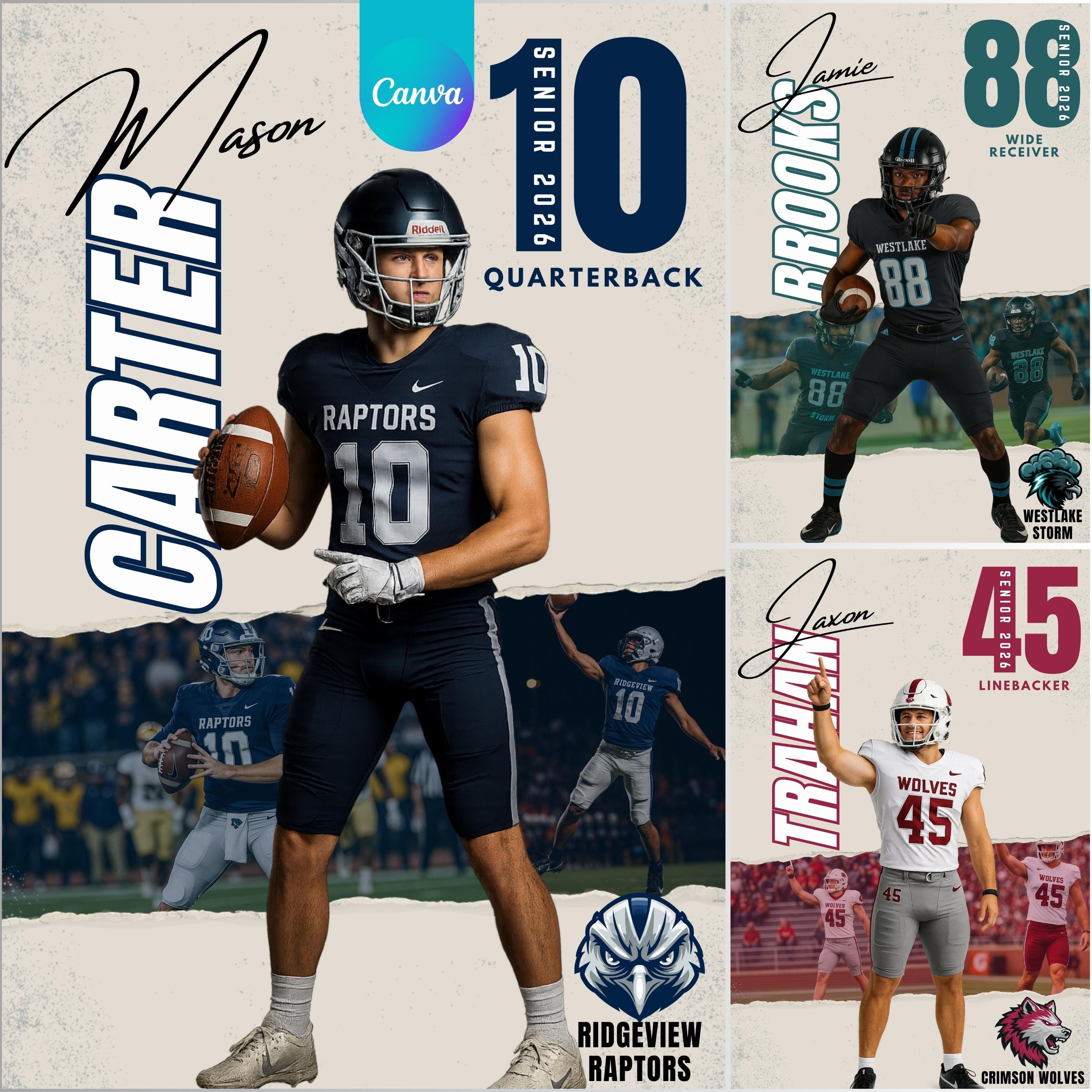 Football Poster Canva Template | Football Card Banner, Senior Night ...