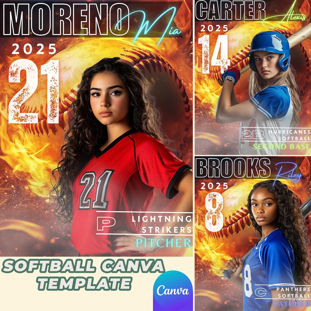 Fiery Softball Team Poster Canva Template: Senior Player Banner - Etsy