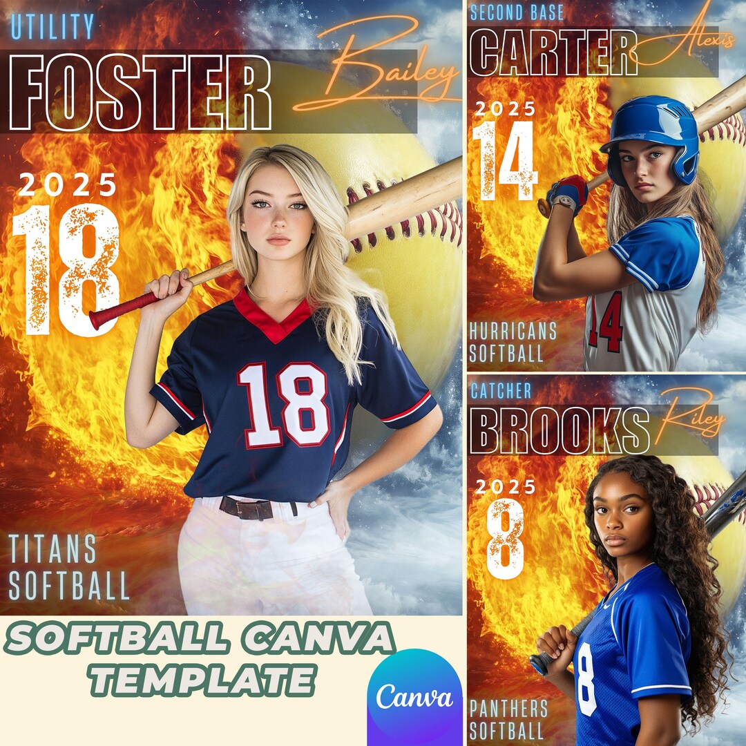 Fiery Softball & Ice Fusion Canva Template: Sports Banner, Senior ...