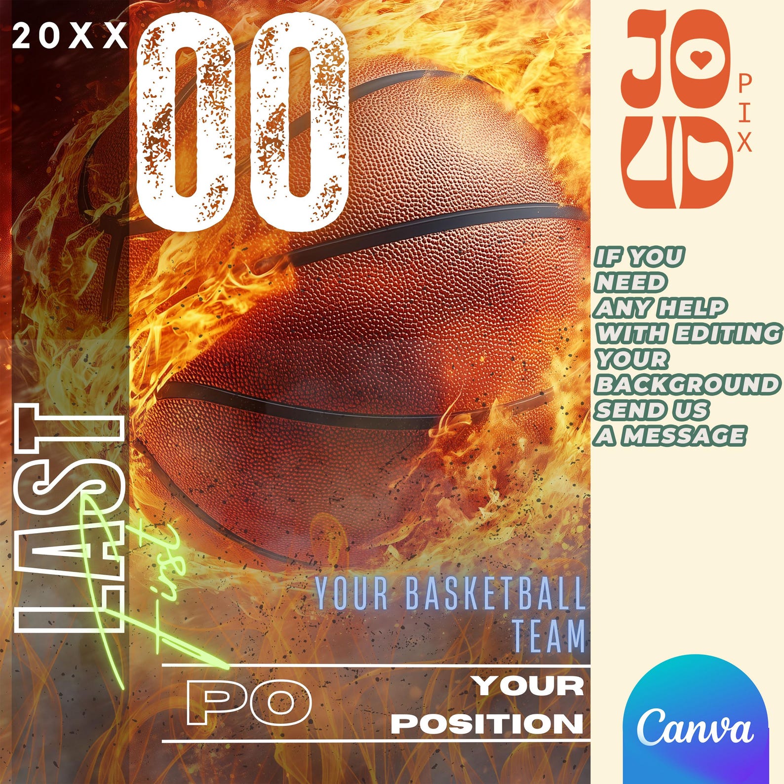 Flaming Basketball Canva Template | Senior Sports Poster | Customizable ...