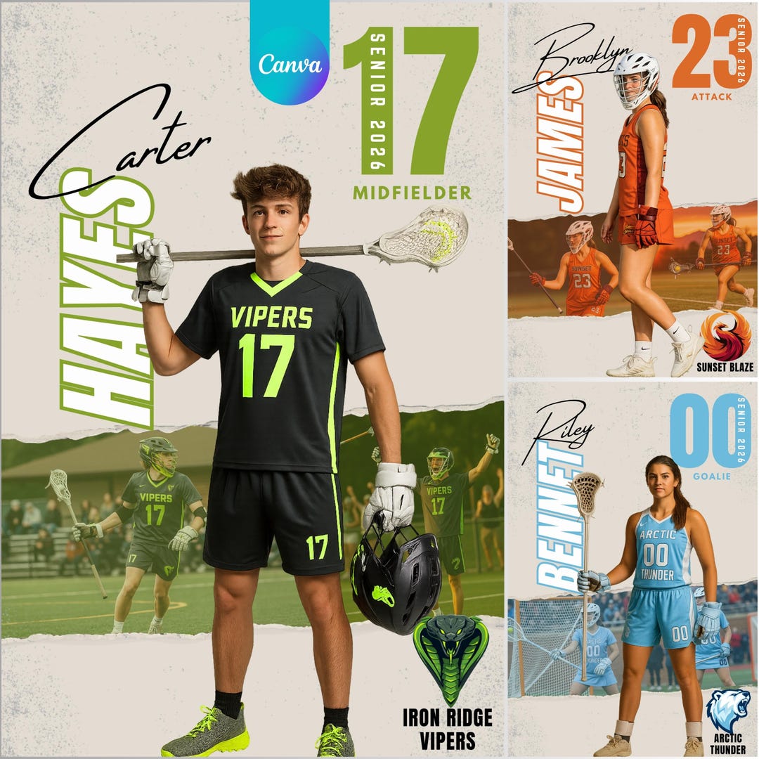 Lacrosse Poster Canva Template | Lax Card Banner, Senior Night Memory ...