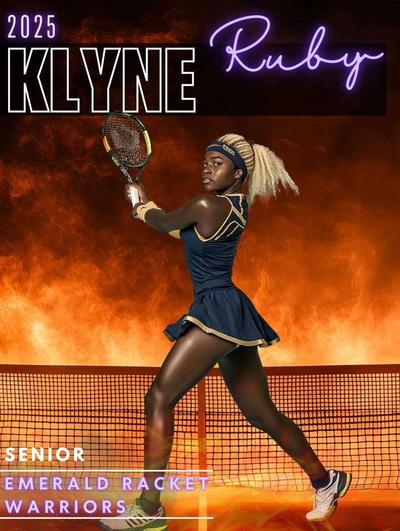 Fiery Tennis Court Poster Canva Template | Customizable Sports Banner ...