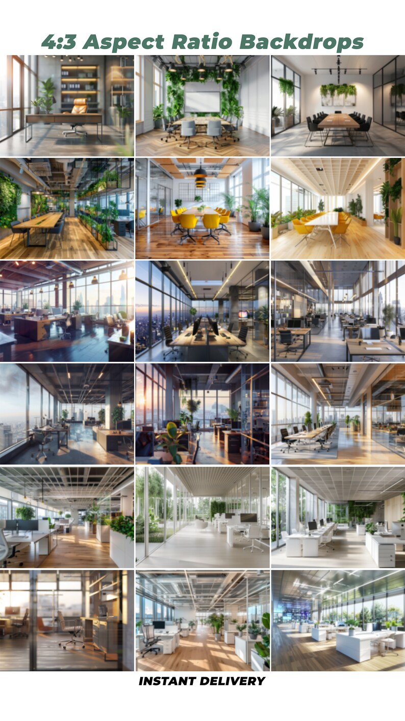 Set of 50 Professional Digital Backdrops for Zoom | Modern Office Soft ...