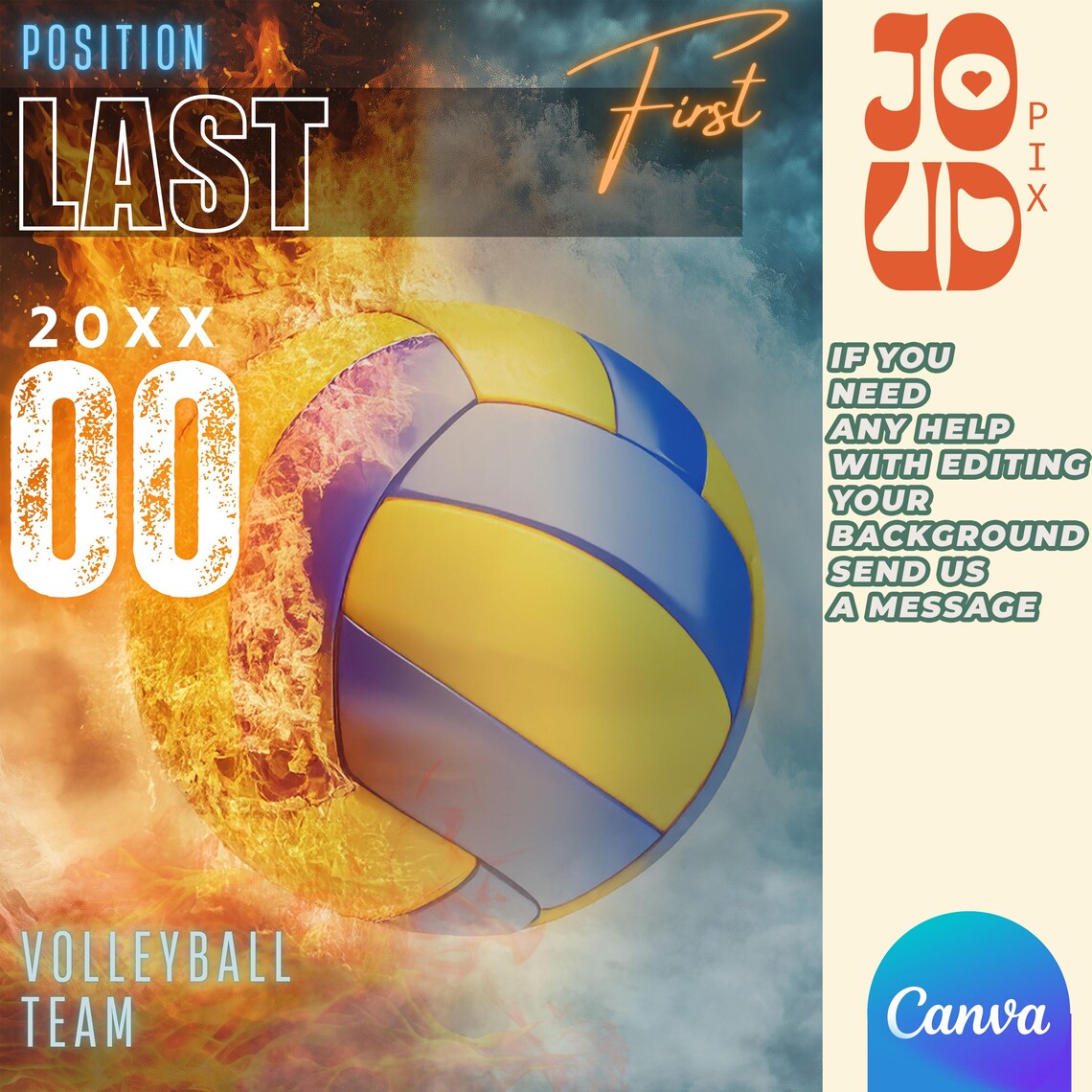 Volleyball Poster Canva Template | Fiery Volleyball Backdrop | Editable ...