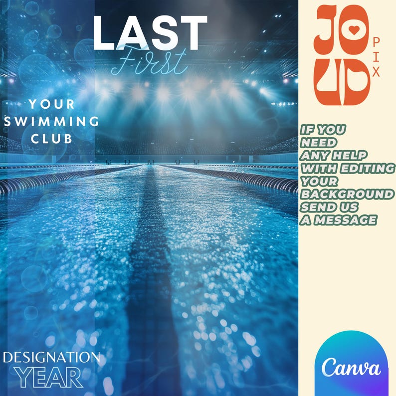 Swimming Canva Template | Customizable Swimmer Background for Senior ...
