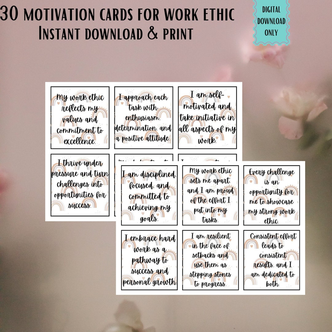 30 Motivation Cards for Work Ethic, Affirmation Cards , Self Love ...