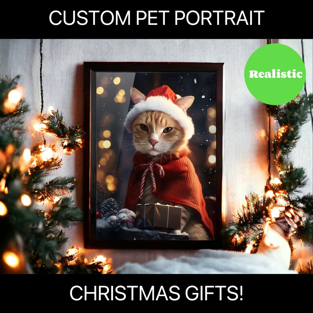 Custom Christmas Pet Portrait Santa Pet Portrait Dog & Cat - Etsy