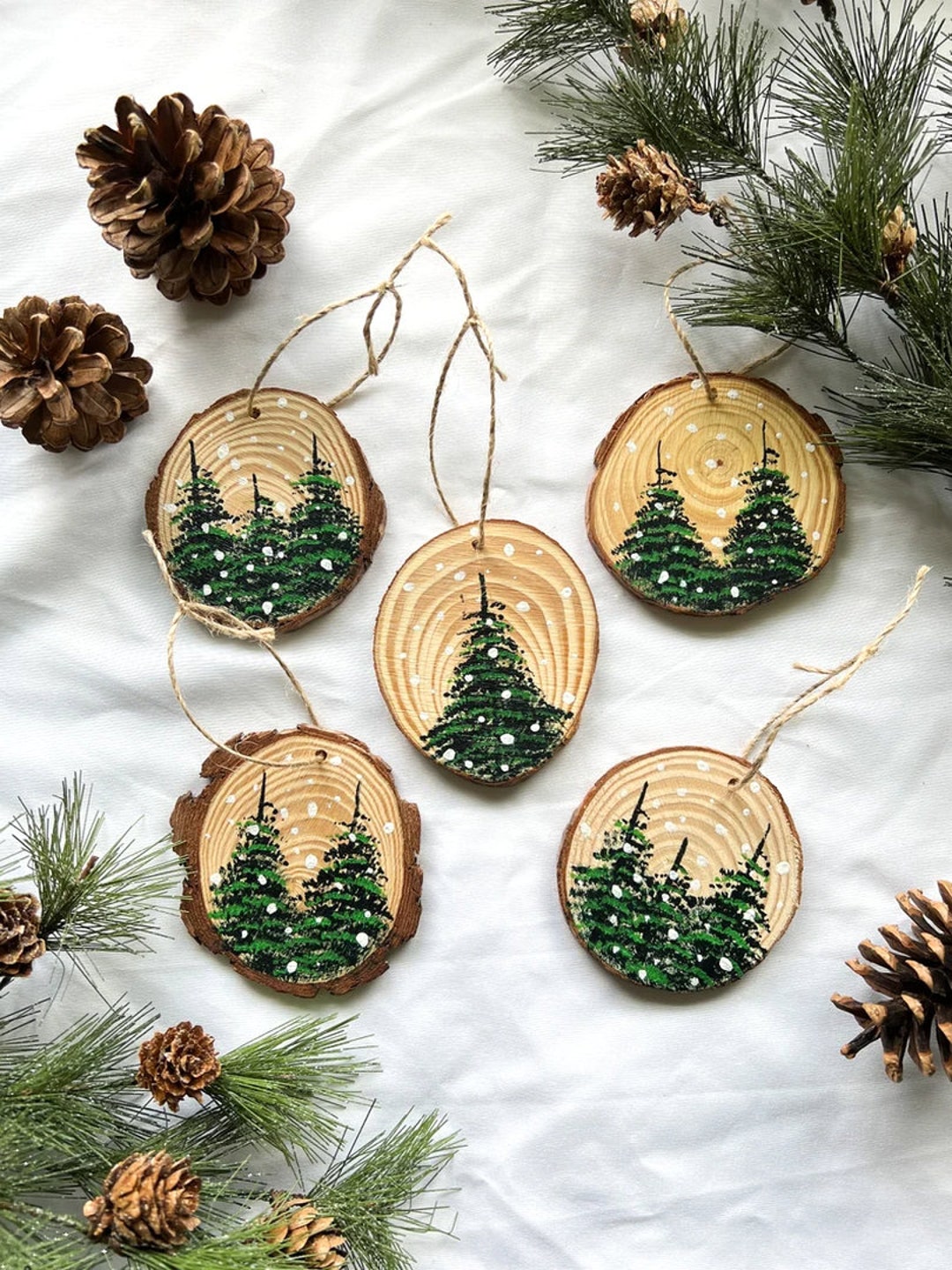 Original Pine Tree Ornament Set Tree Ornaments Wood - Etsy