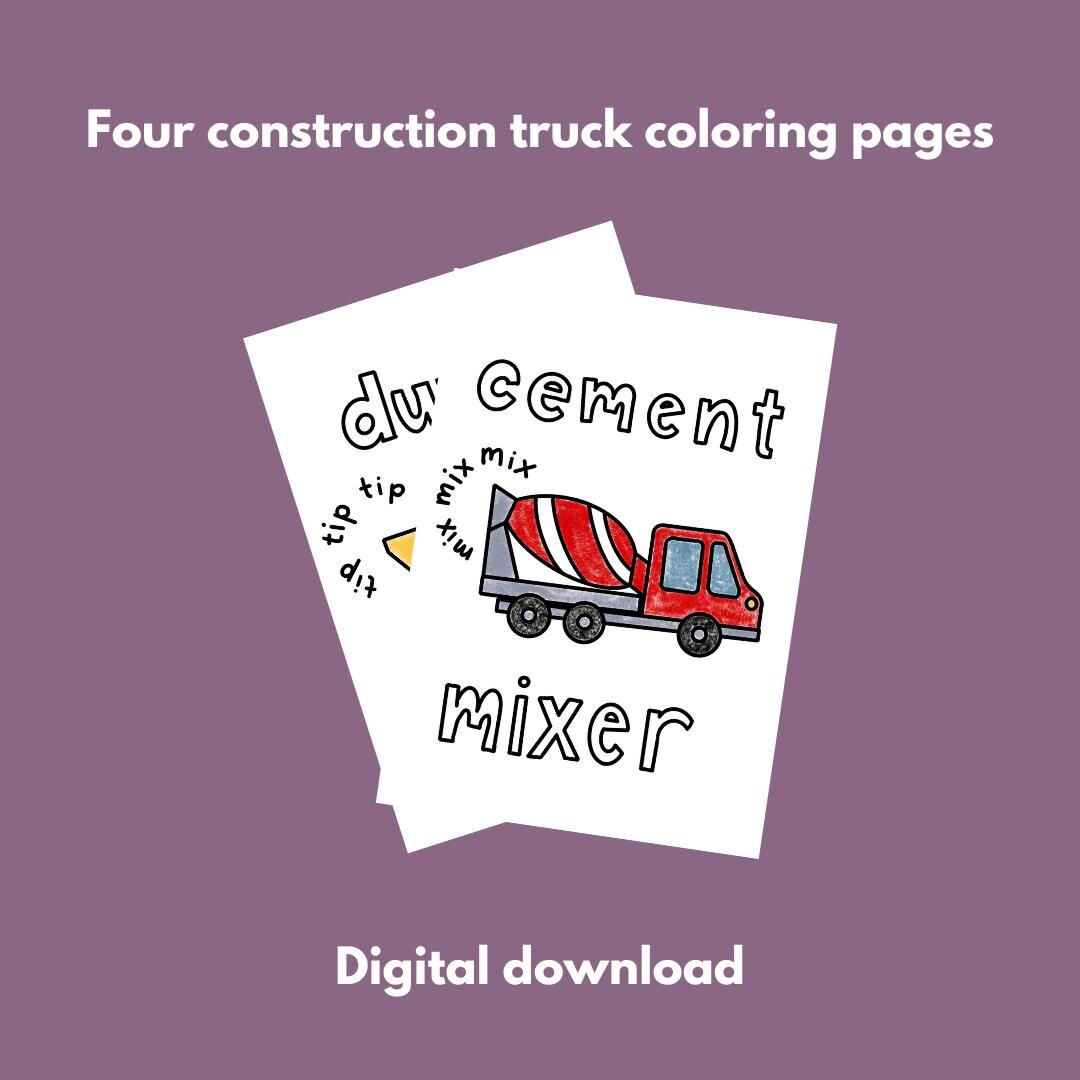 Printable Construction Truck Coloring Pages for Kids - Digital Download ...