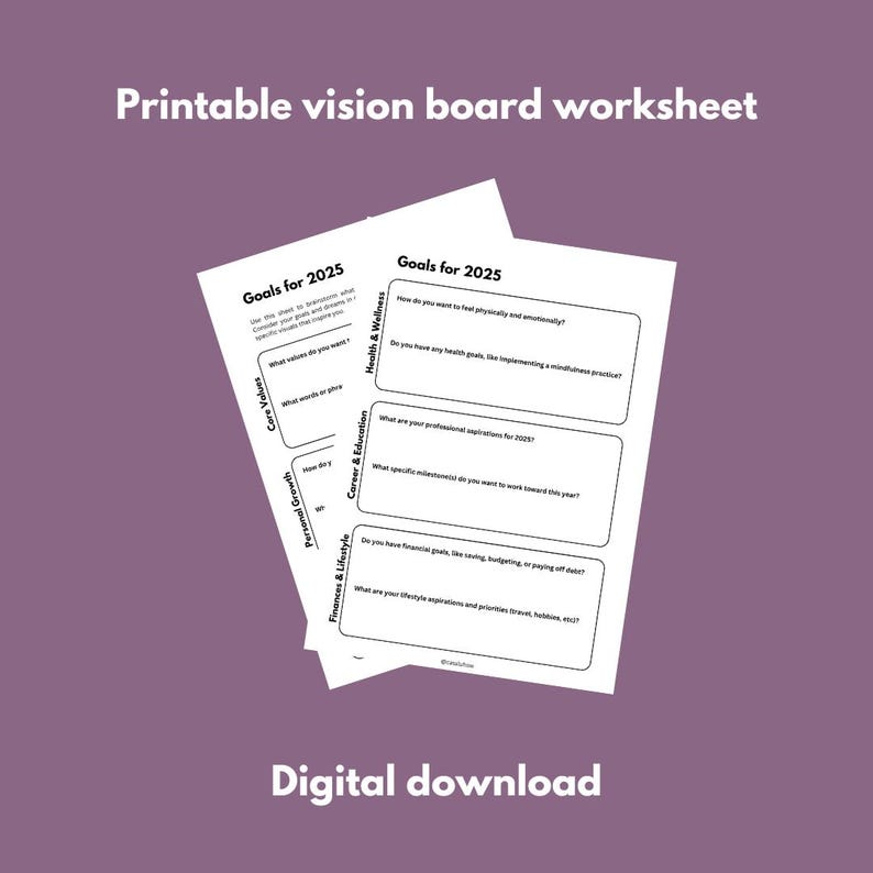 Vision Board Brainstorm Worksheet for 2025 Goals | Digital Download - Etsy