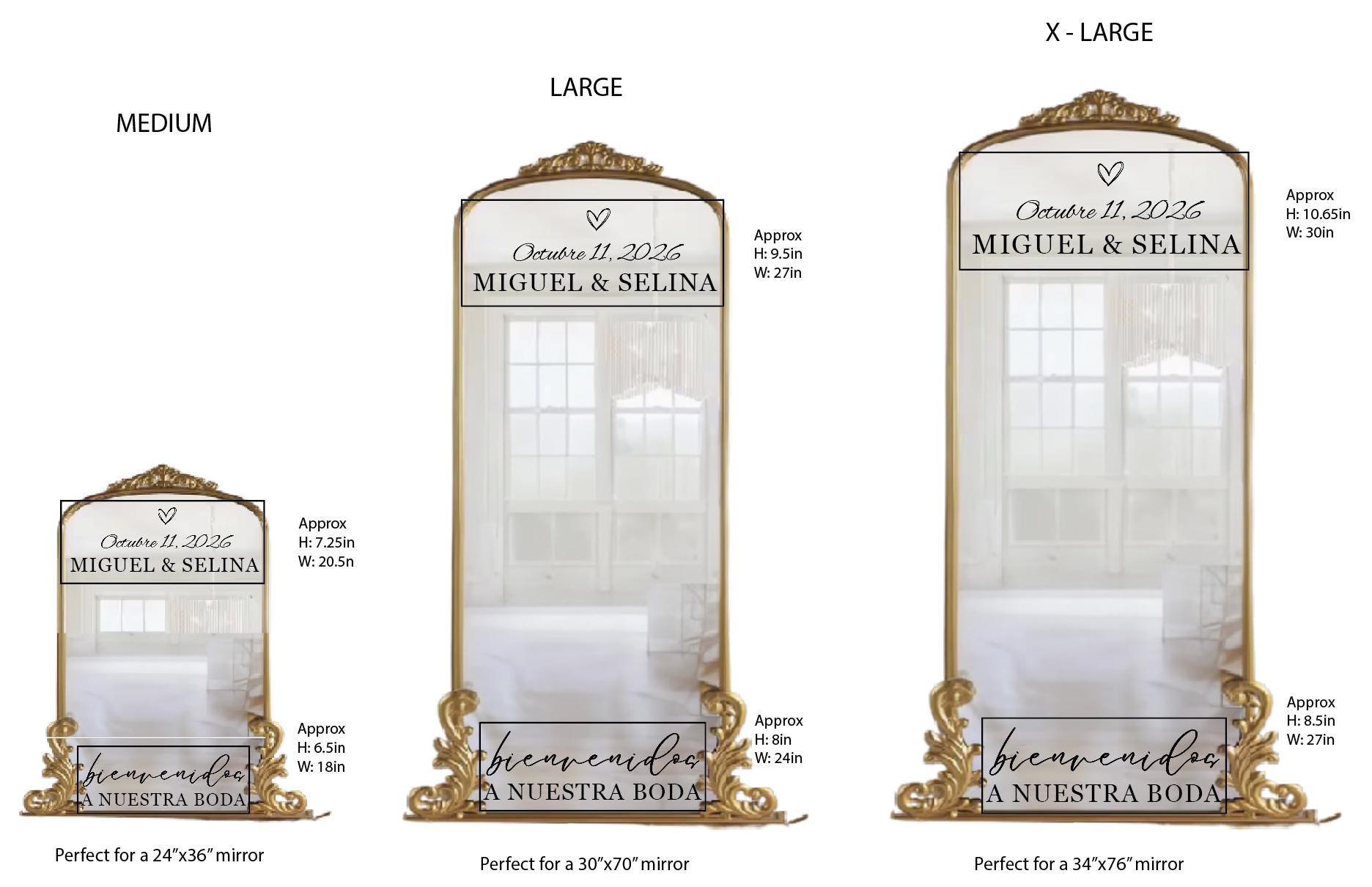 Bienvenidos a Nuestra Boda Wedding Mirror Decal. Spanish Bilingual ...