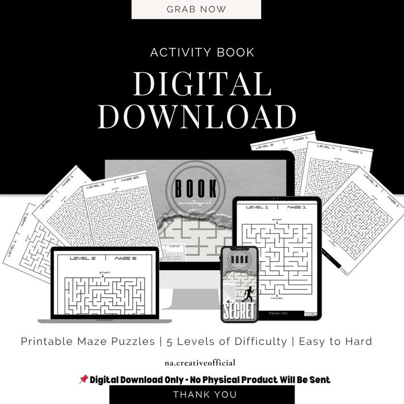 100 Printable Maze Puzzles | 5 Levels of Difficulty | Easy to Hard ...