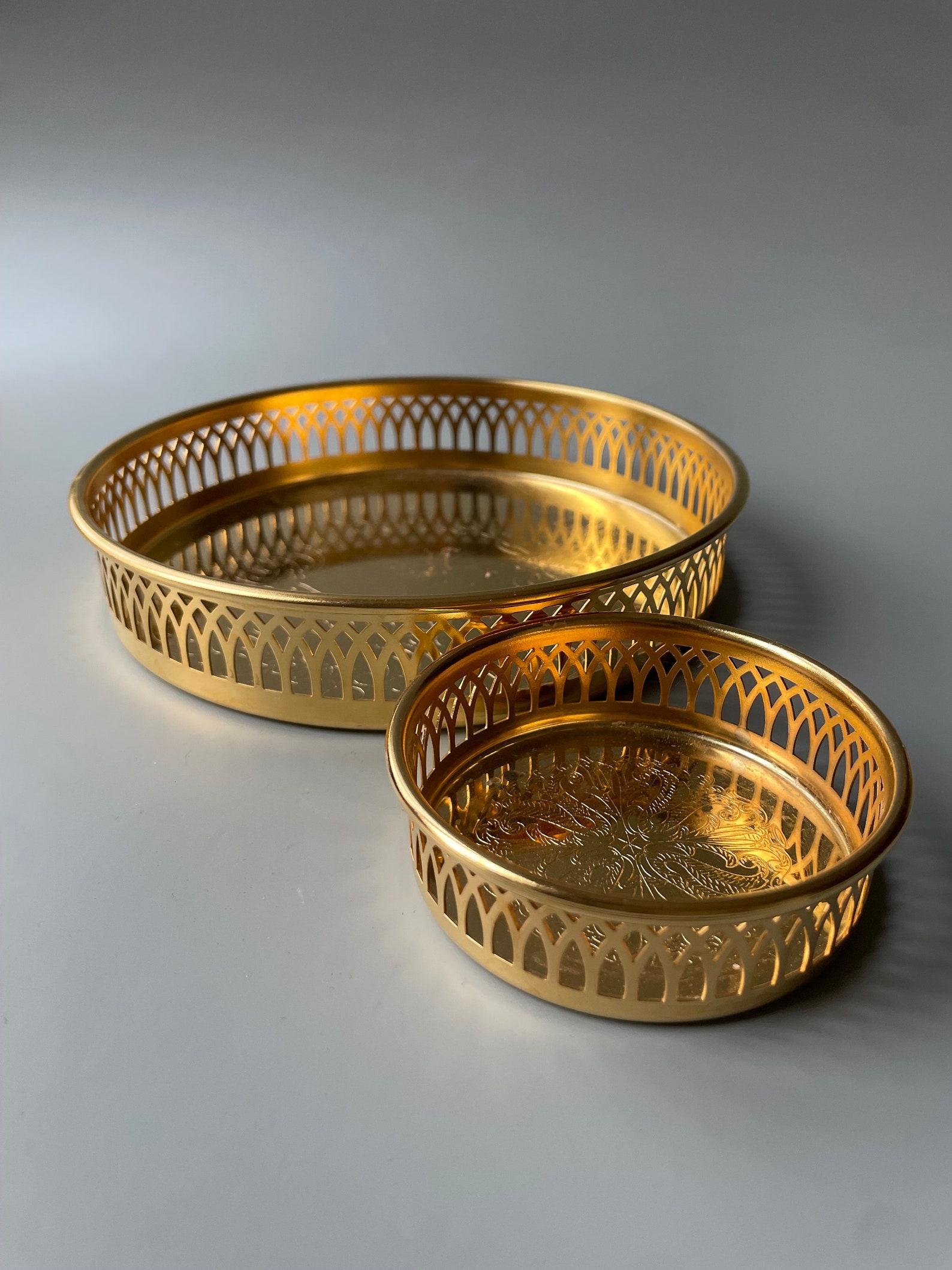 Set of 2 Vintage Swedish Scandia Serving Trays / Gold Plated / Ornate ...