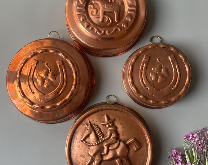 Set of 4 Vintage Copper Moulds With Brass Hooks / Vintage Copperware ...