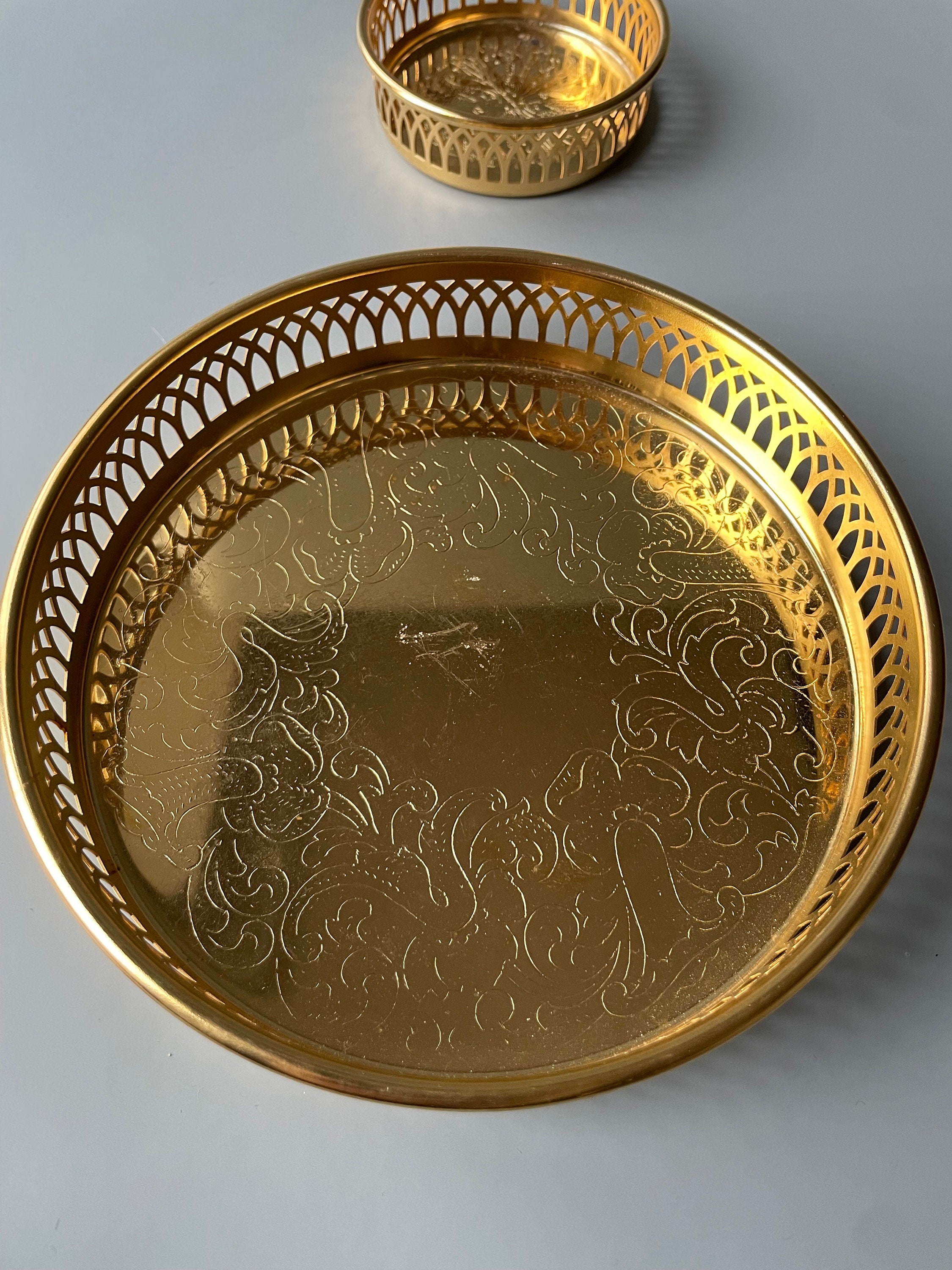 Set of 2 Vintage Swedish Scandia Serving Trays / Gold Plated / Ornate ...