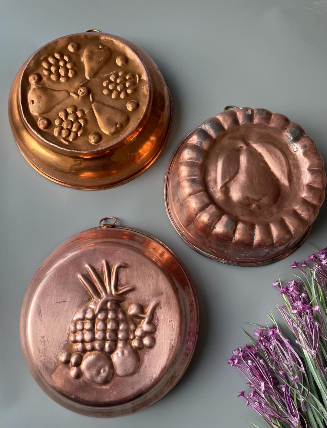 Set of 3 Vintage and Rustic Copper Molds With Hooks / Vintage ...