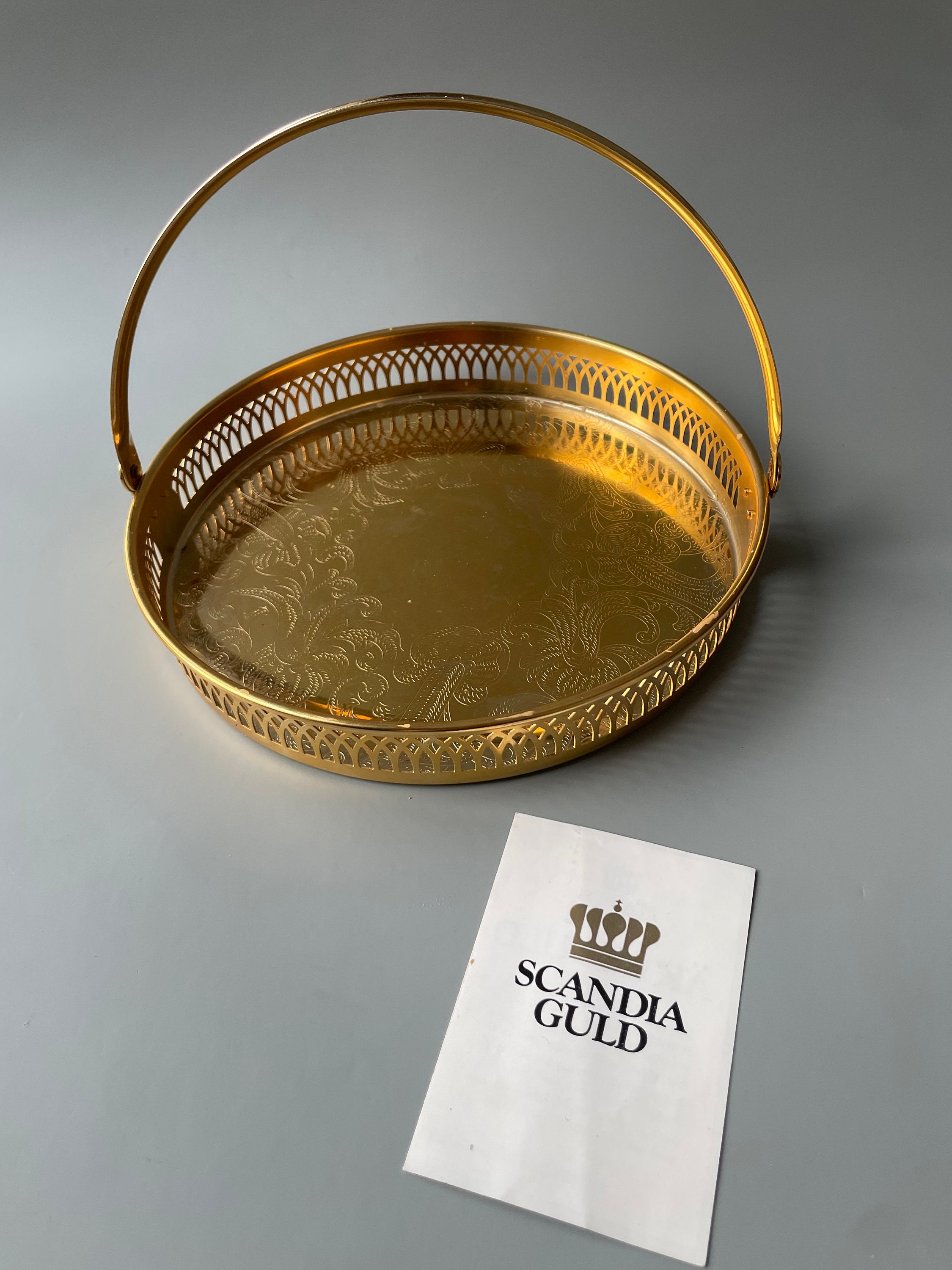 Vintage Swedish Scandia Serving Tray / With Handle / Gold Plated ...