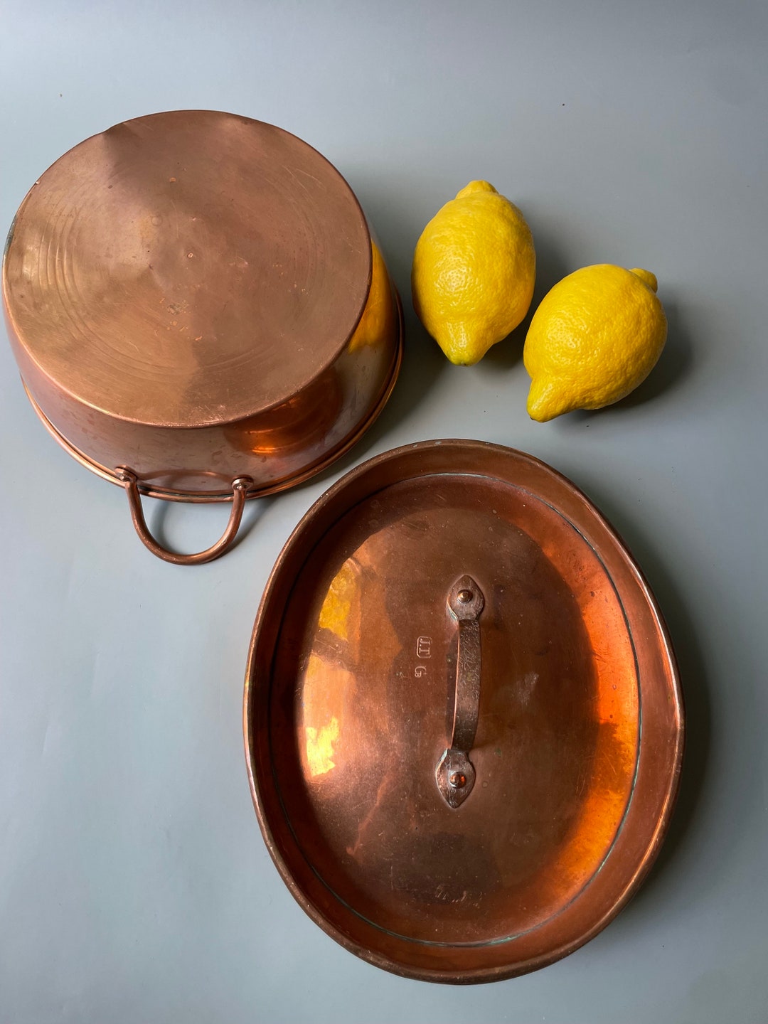 Set of 2 Antique Rustic Copper Wall Decors / Copper Lid and Bowl ...
