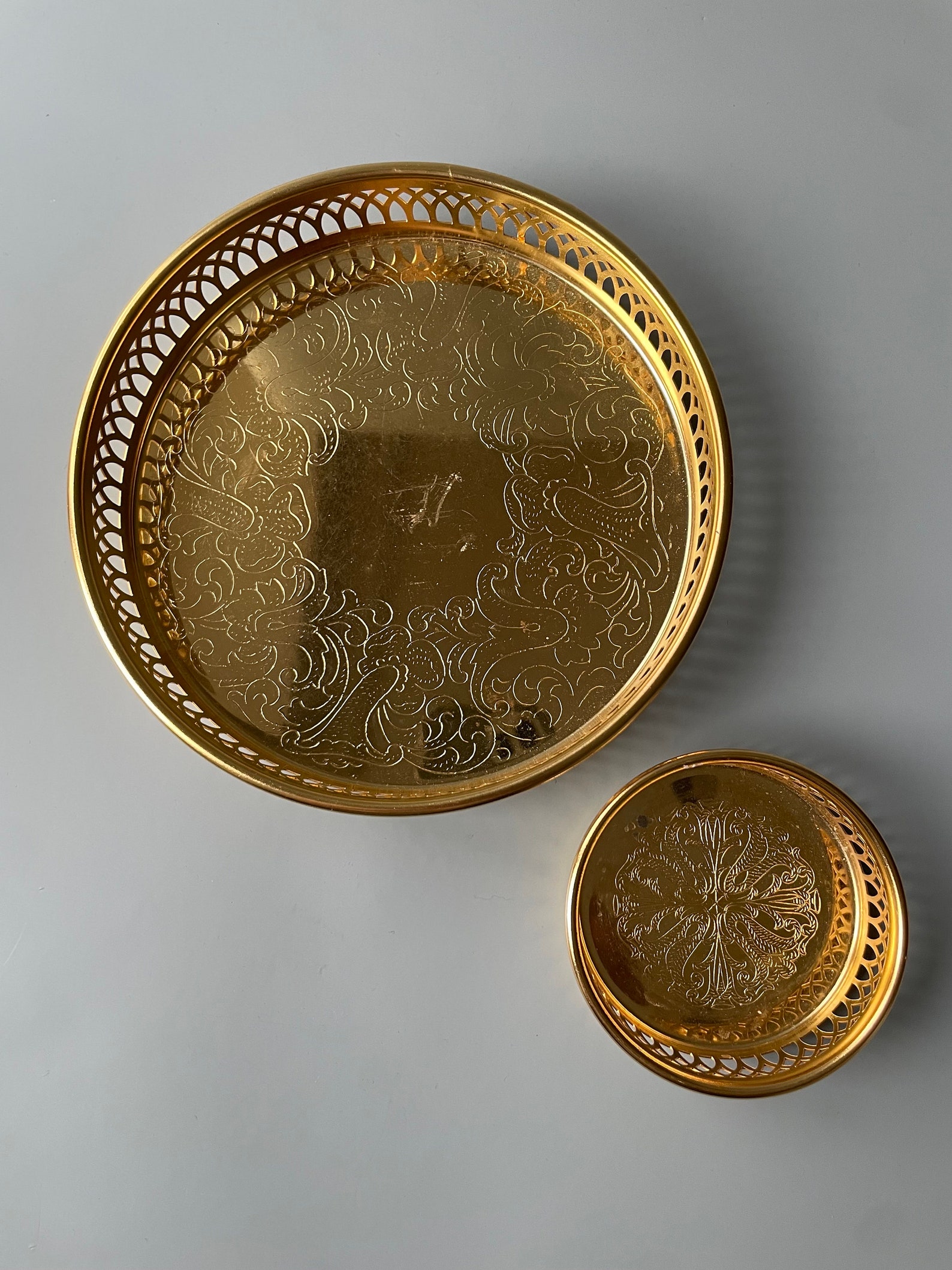 Set of 2 Vintage Swedish Scandia Serving Trays / Gold Plated / Ornate ...