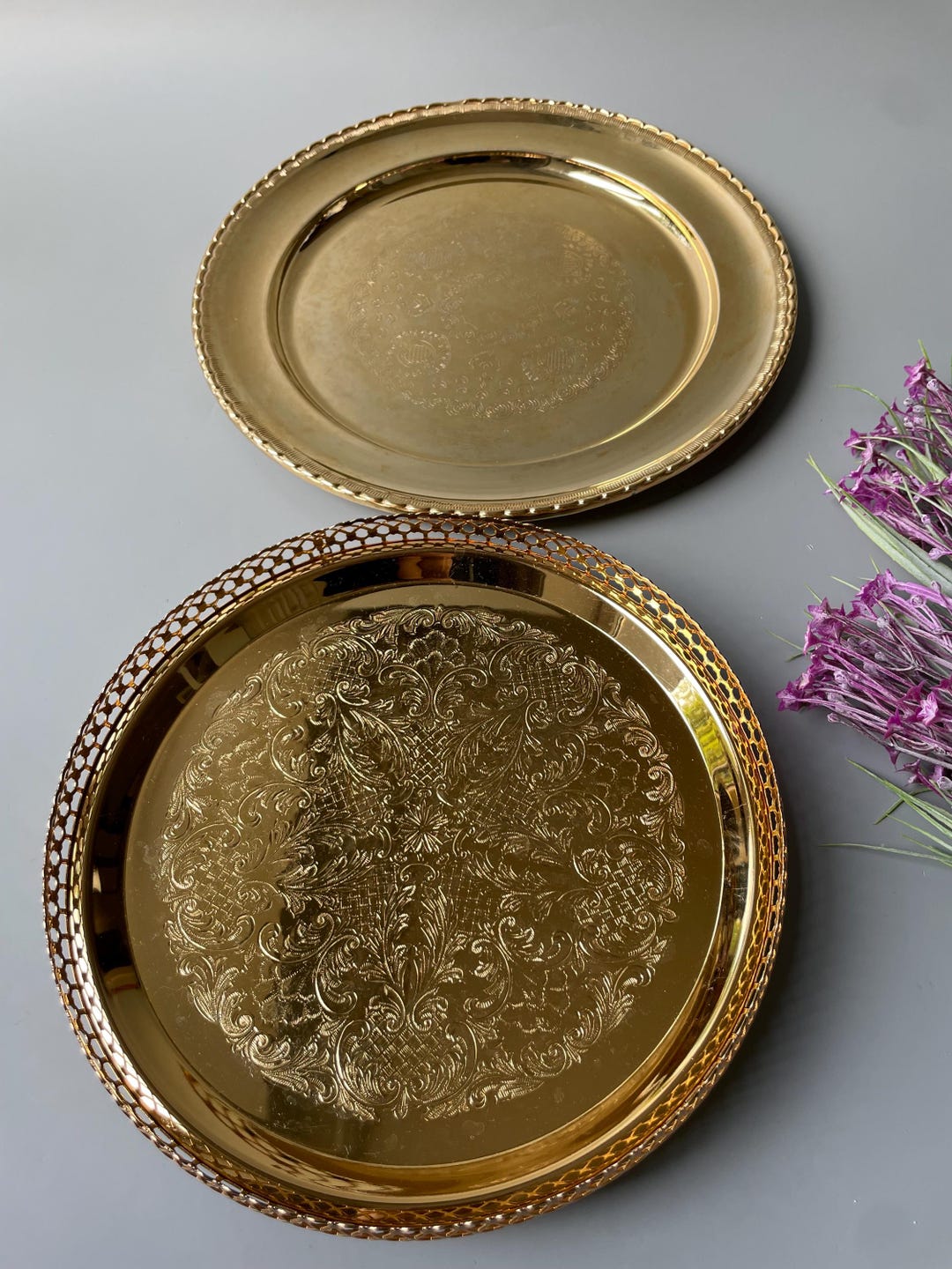 Set of 2 Vintage Swedish SCANDIA METALL Trays / Gold Plated Platter ...