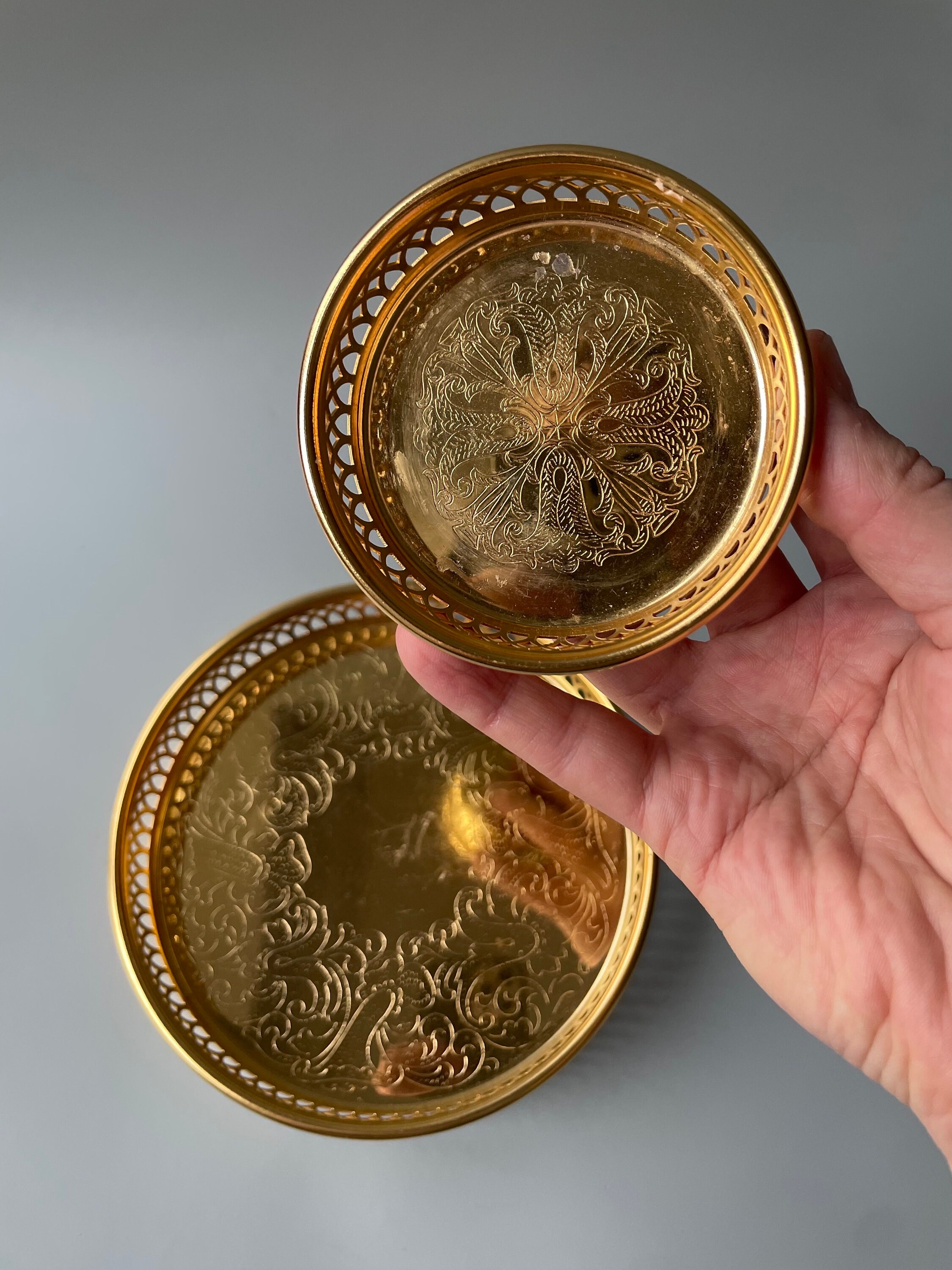 Set of 2 Vintage Swedish Scandia Serving Trays / Gold Plated / Ornate ...