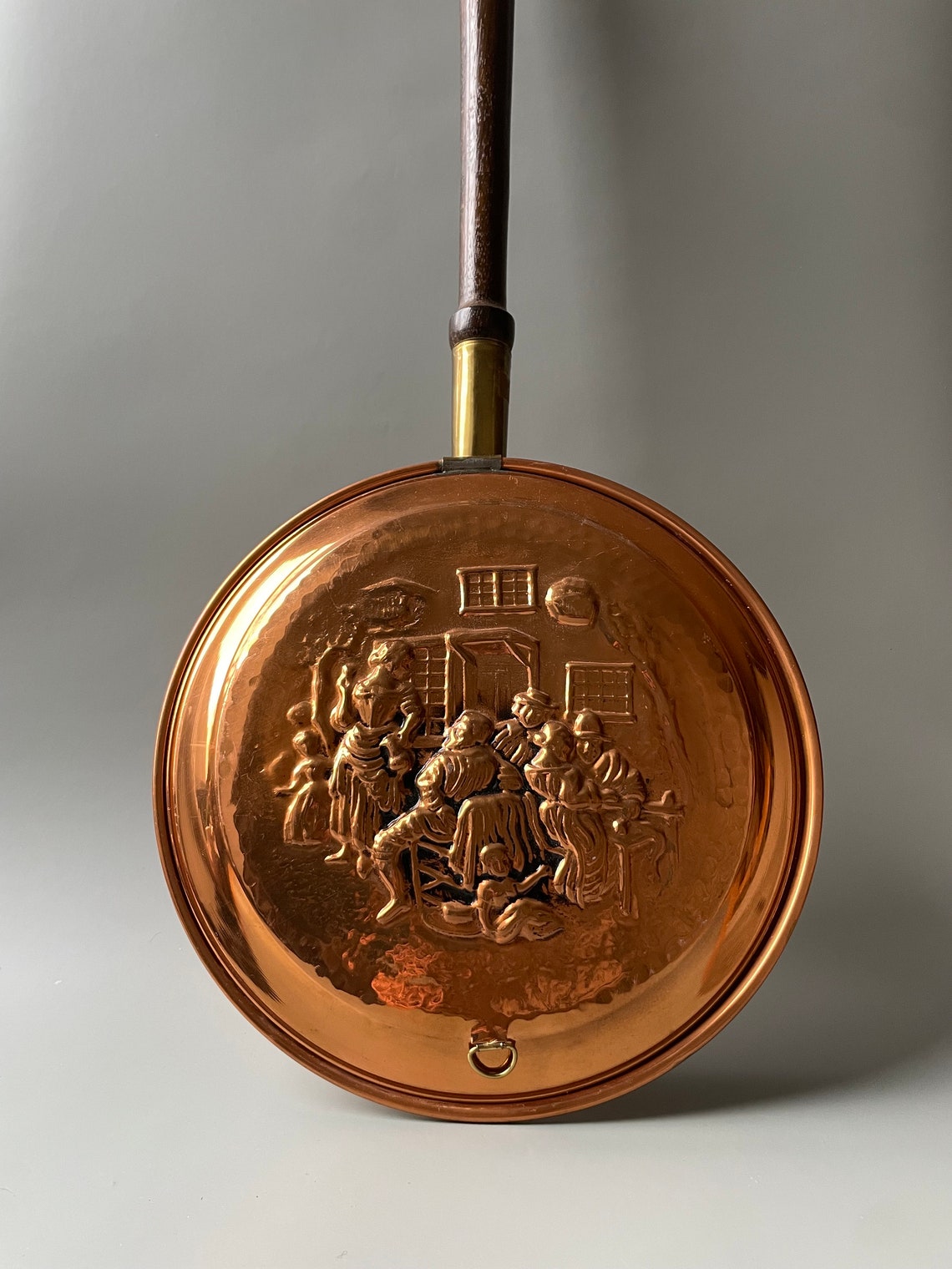 Large Vintage Copper Bed Warmer Replica / Made in England / Long Wooden ...