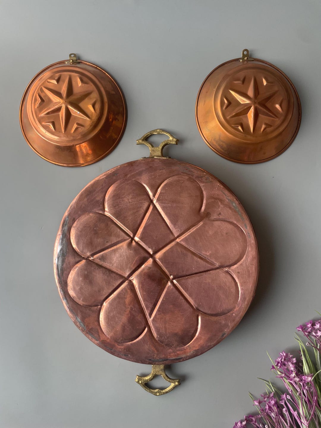 Set of 3 Vintage Copper Molds With Brass Hooks / Vintage Copperware ...