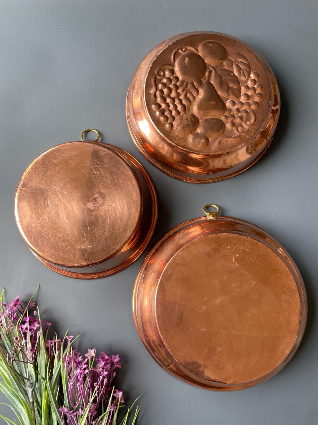 Set of 3 Vintage Copper Molds With Brass Hooks / Vintage Copperware ...