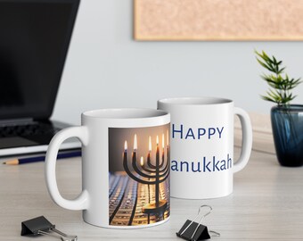 Happy Hanukkah Menorah Glass Mug // Hanukkah Mug // Hanukkah Gift ...