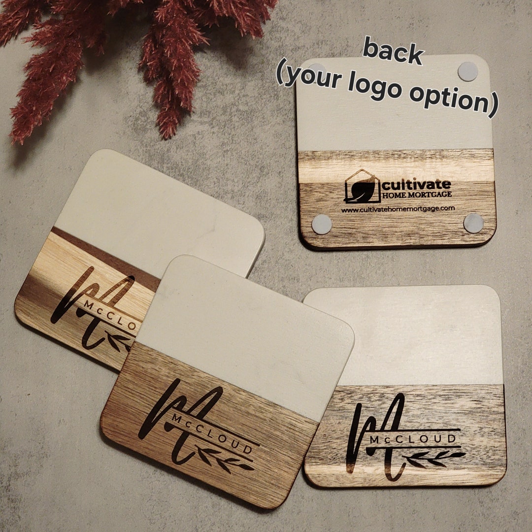 Personalized Wood and Marble Four Coaster Set - Etsy