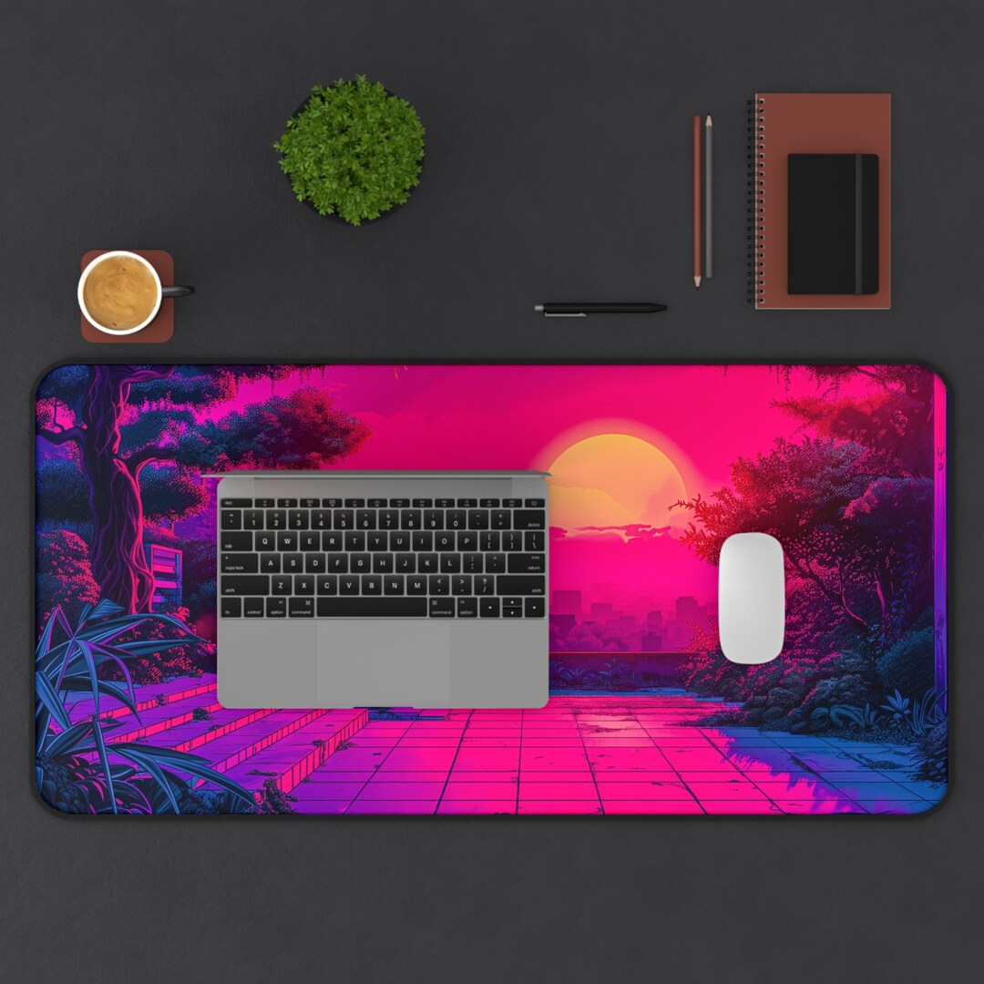 Pixel Art Deskmat Cyber Retro Mousepad Vaporwave Sunset, XL Track Pad ...