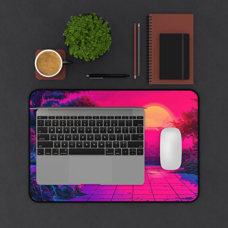 Pixel Art Deskmat Cyber Retro Mousepad Vaporwave Sunset, XL Track Pad ...