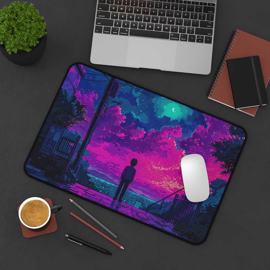 Mousepad Vaporwave Pixel Art Deskmat 8 Bit, Track Pad 80s 90s Synthwave ...