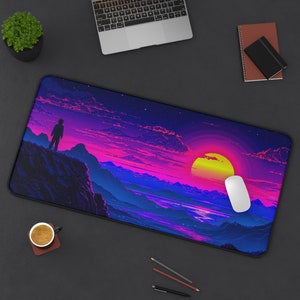 8 Bit Desk Mat Retrowave Pixel Art Deskmat, Vaporwave Sunset Retro ...
