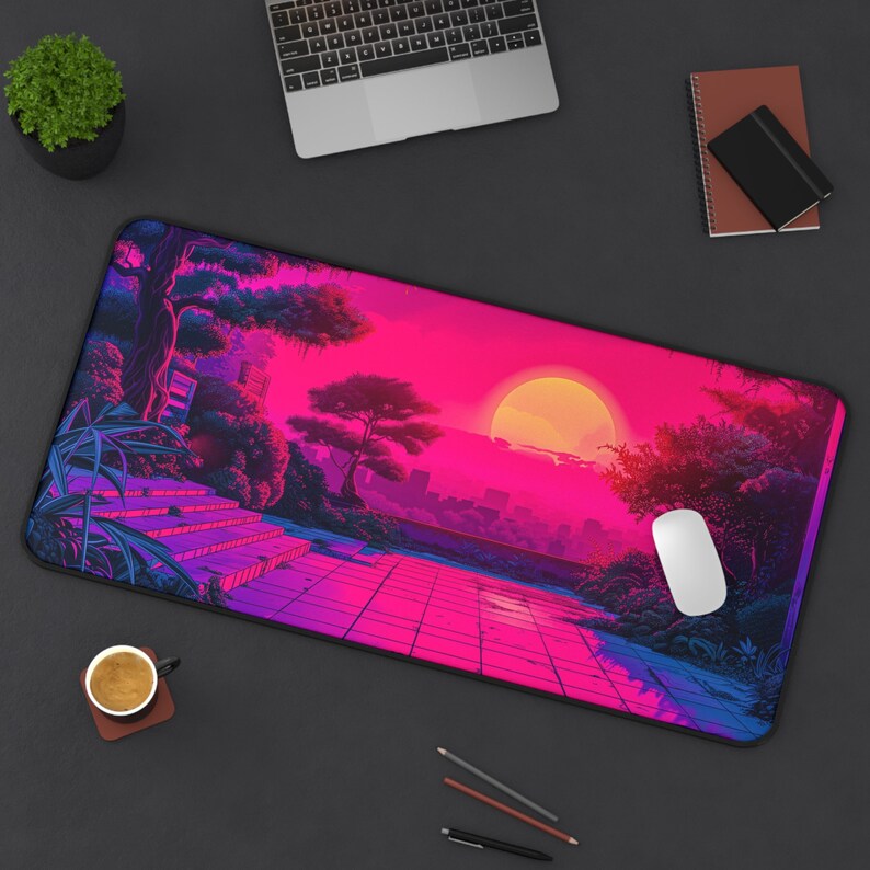 Pixel Art Deskmat Cyber Retro Mousepad Vaporwave Sunset, XL Track Pad ...