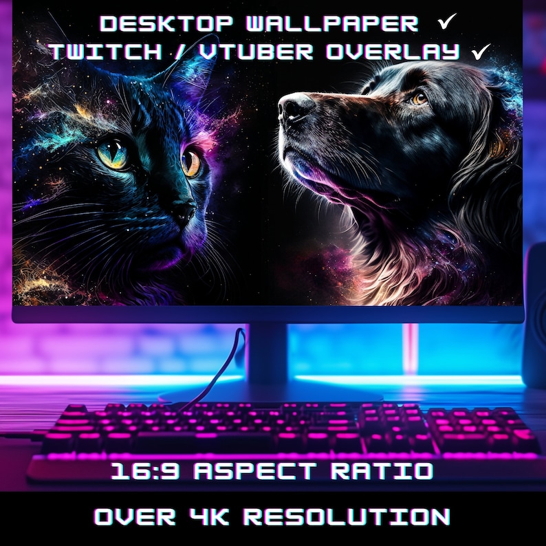 Digital Wallpaper Cat and Dog Space Background PC Ipad, Stars Desktop ...