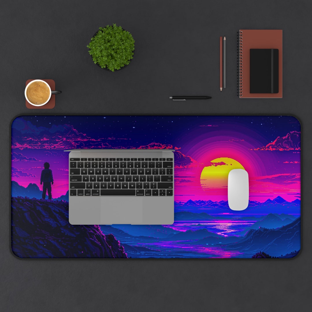 8 Bit Desk Mat Retrowave Pixel Art Deskmat, Vaporwave Sunset Retro ...