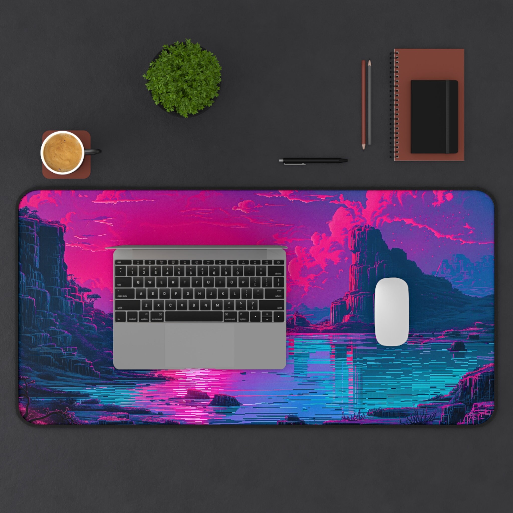 Pixel Art Deskmat Synthwave Retro Mousepad Vaporwave Sunset Ocean ...
