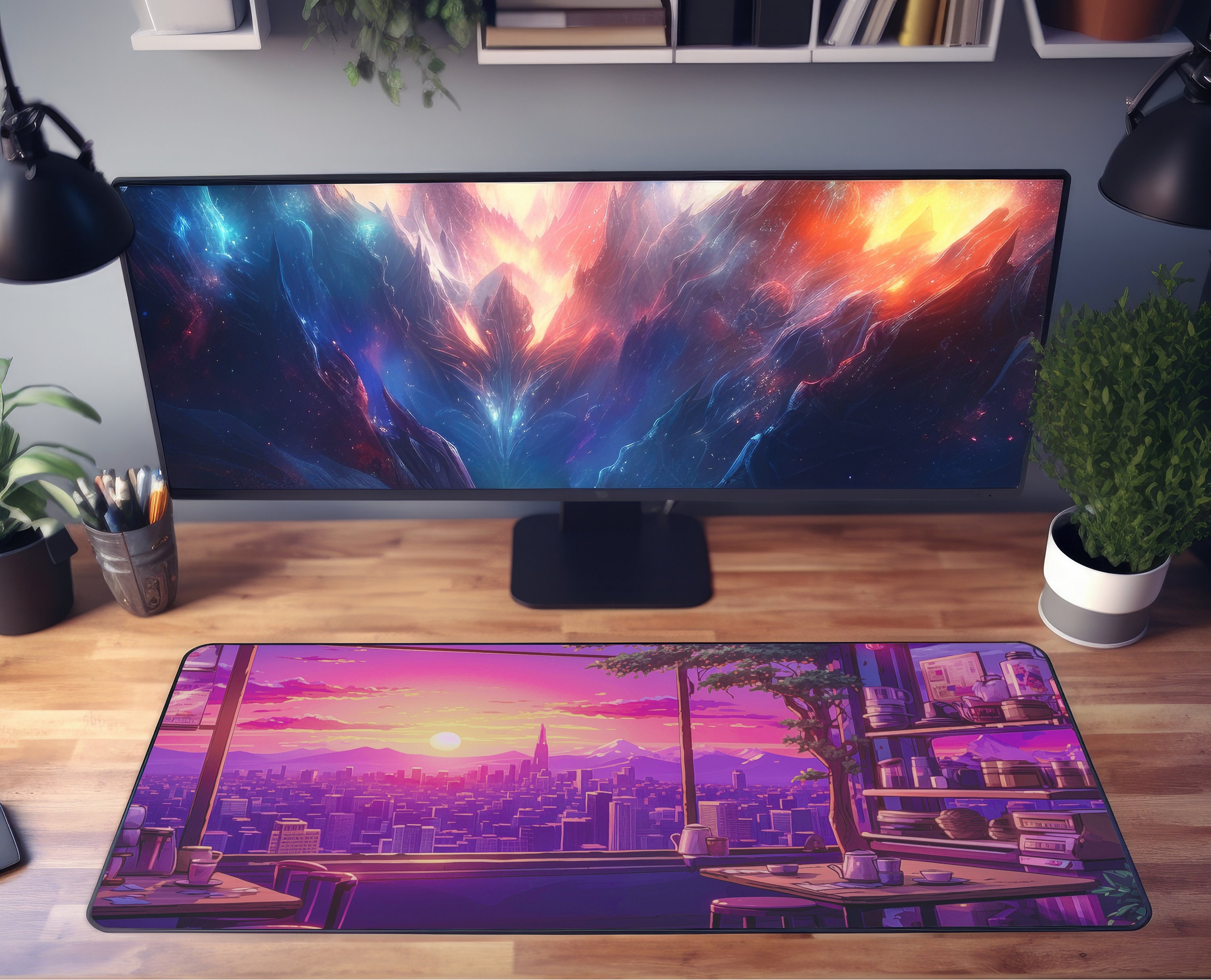Tokyo Skyline Computer Mat Lofi Cafe Anime Minimalistic Mouse Pad XL ...