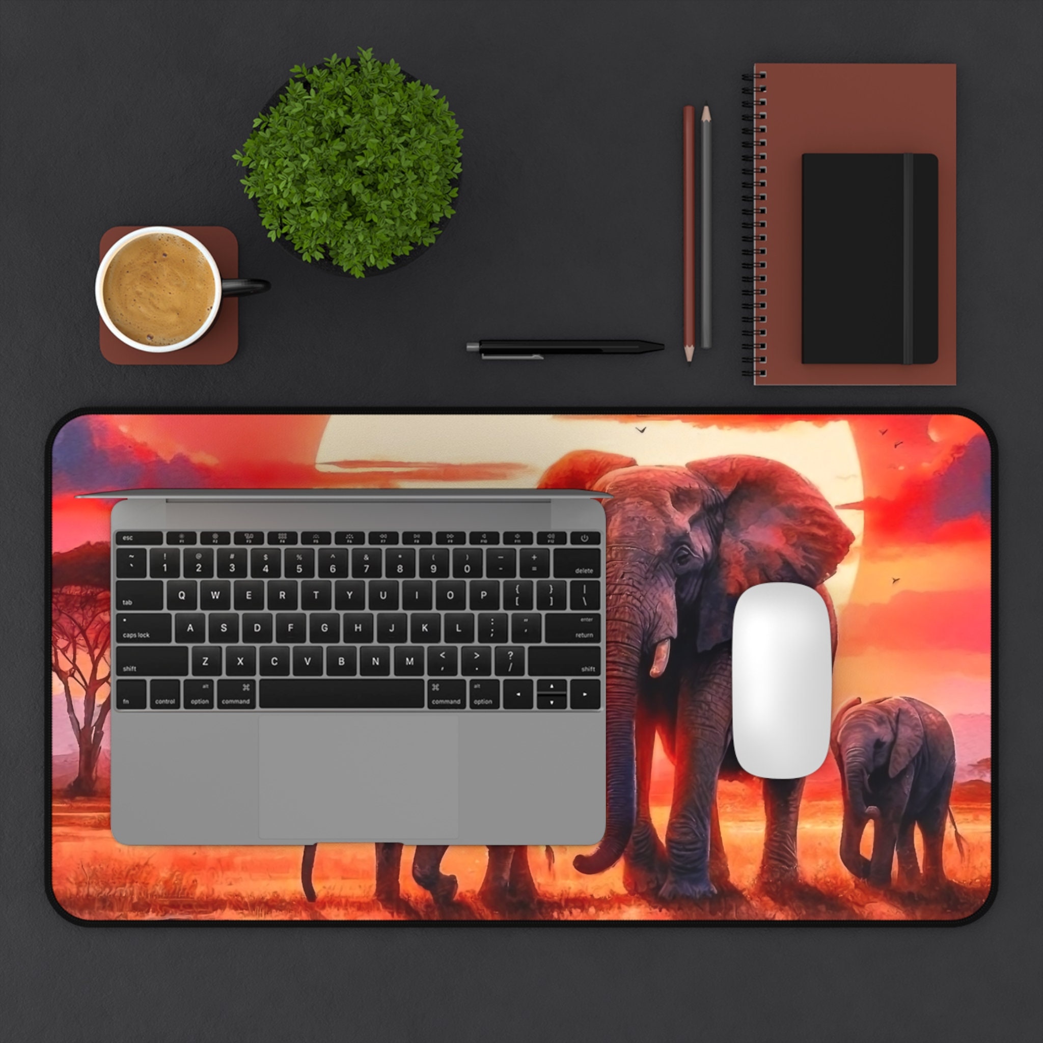 Mousepad Elephant Tribe Deskmat Cozy Workspace, African Art Sunset ...