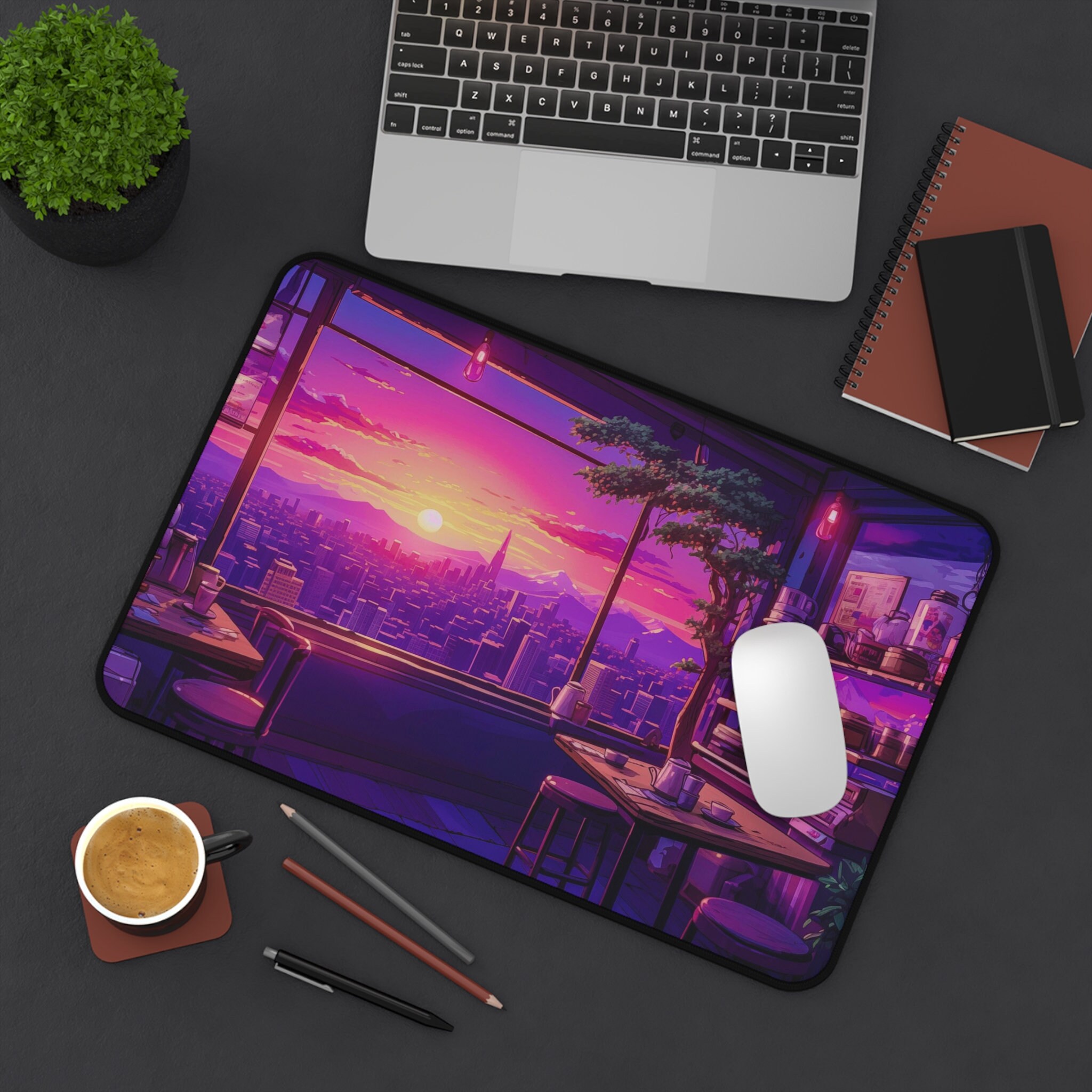 Tokyo Skyline Computer Mat Lofi Cafe Anime Minimalistic Mouse Pad XL ...