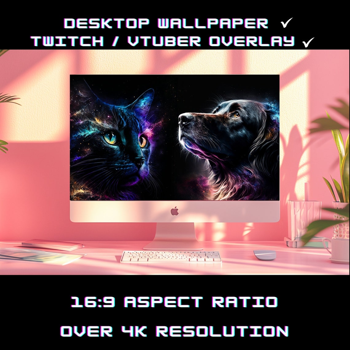 Digital Wallpaper Cat and Dog Space Background PC Ipad, Stars Desktop ...