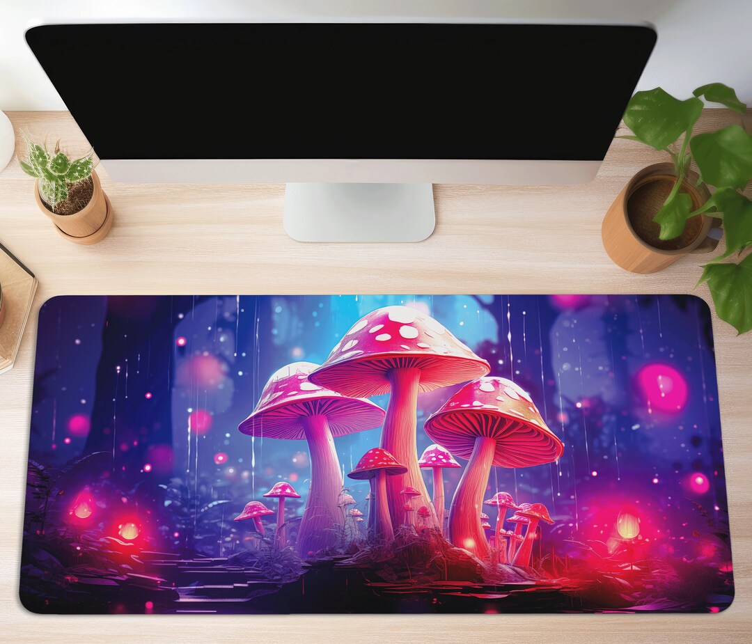 Enchanted Forest Mousepad Mushroom, Fantasy Desk Mat Neon Cyberpunk ...