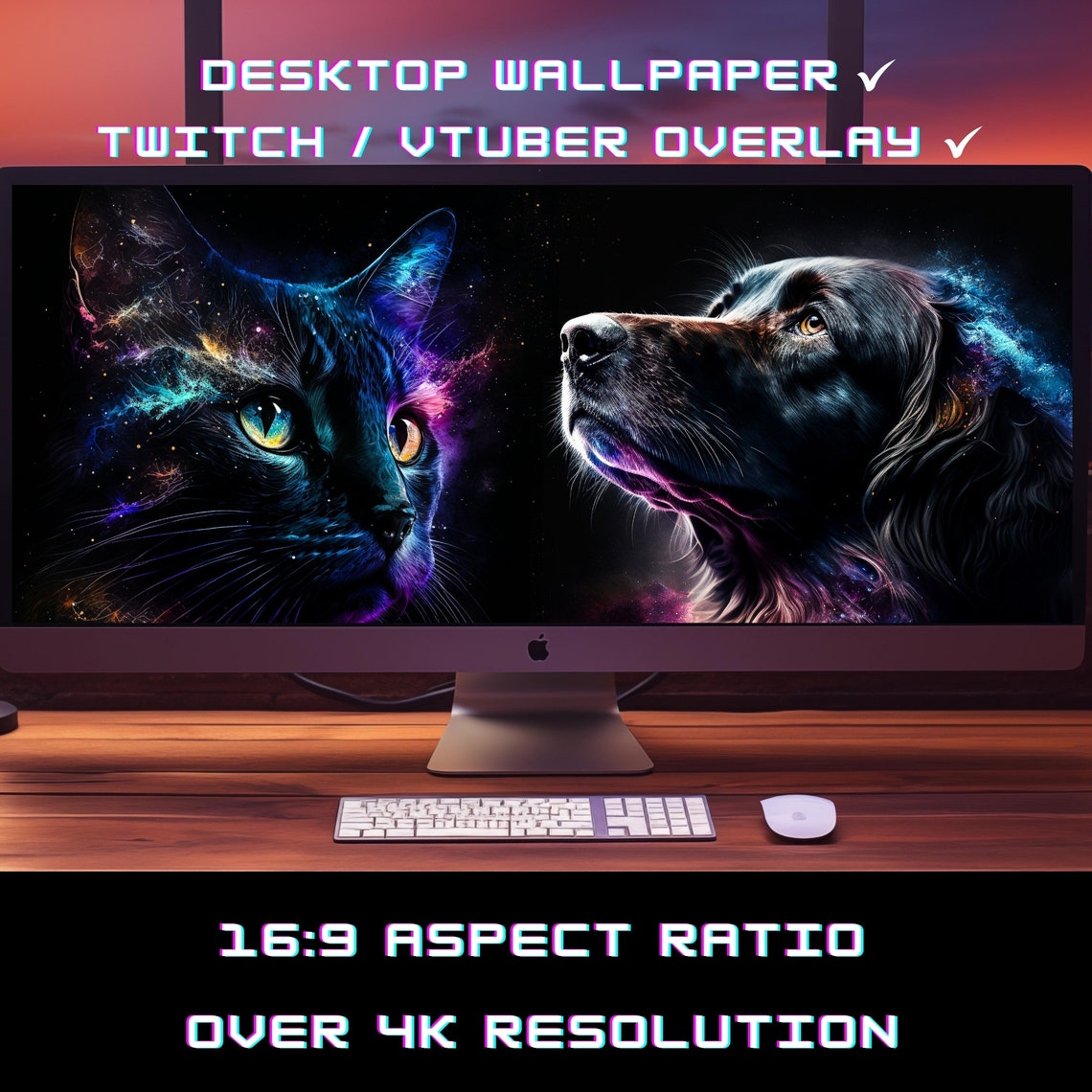Digital Wallpaper Cat and Dog Space Background PC Ipad, Stars Desktop ...