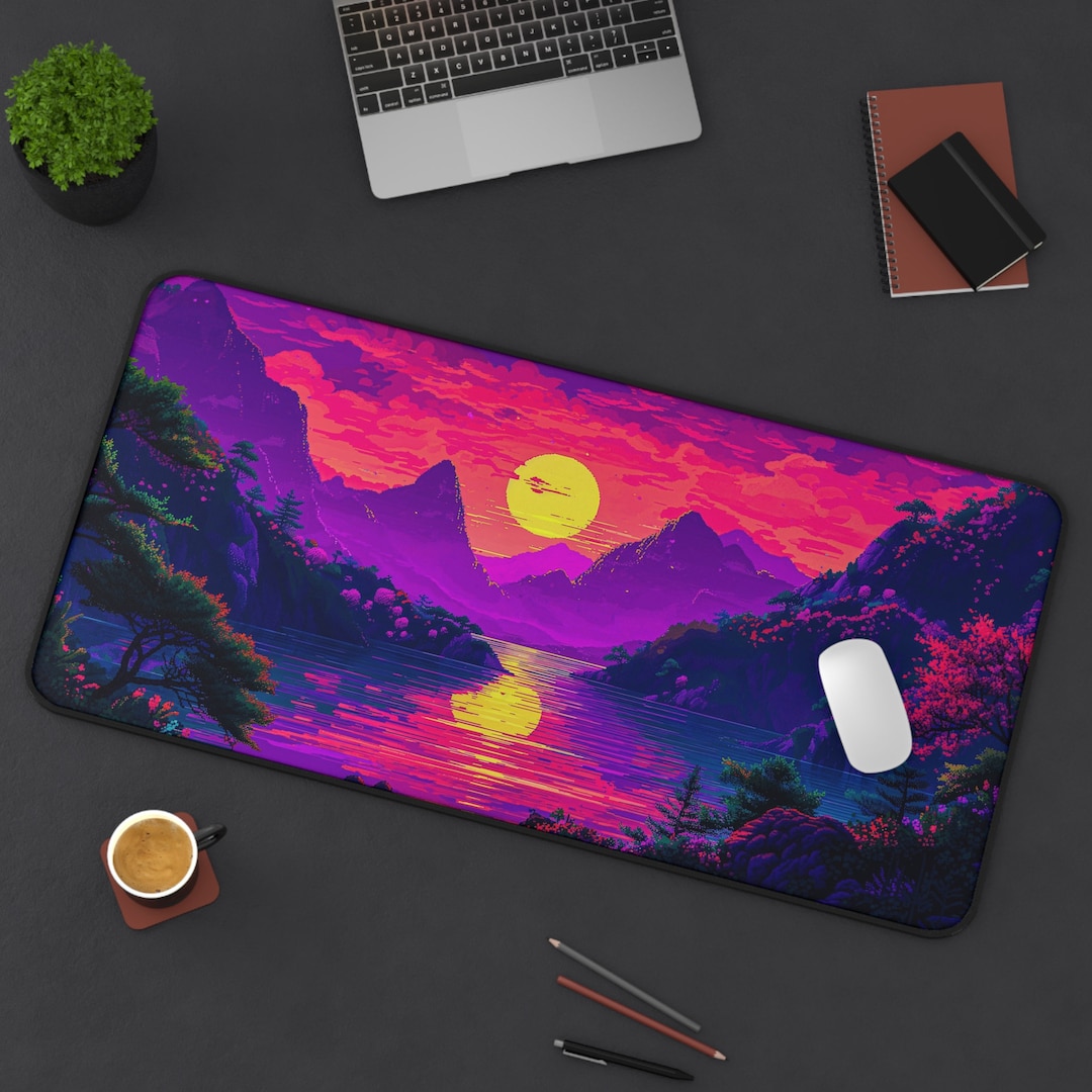 XXL Deskmat Pixel Art Mousepad Vaporwave Tropical Paradise Sunset ...
