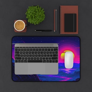 8 Bit Desk Mat Retrowave Pixel Art Deskmat, Vaporwave Sunset Retro ...