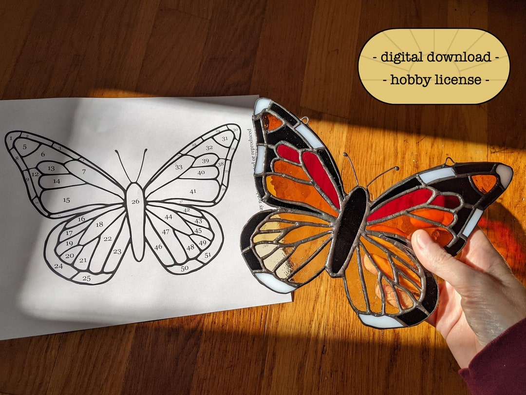 DIGITAL DOWNLOAD Monarch Butterfly Stained Glass Pattern Hobby License ...