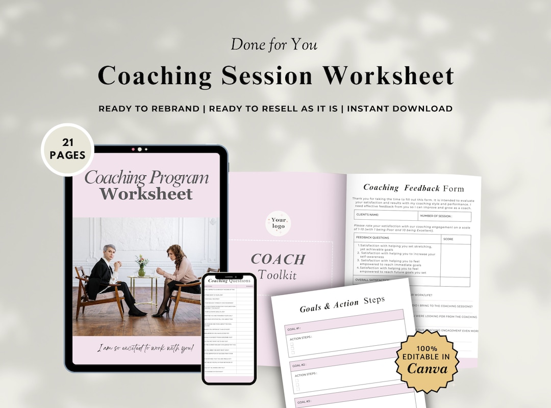 Coaching Session Worksheets, Client Session Canva Templates, Life Coach ...