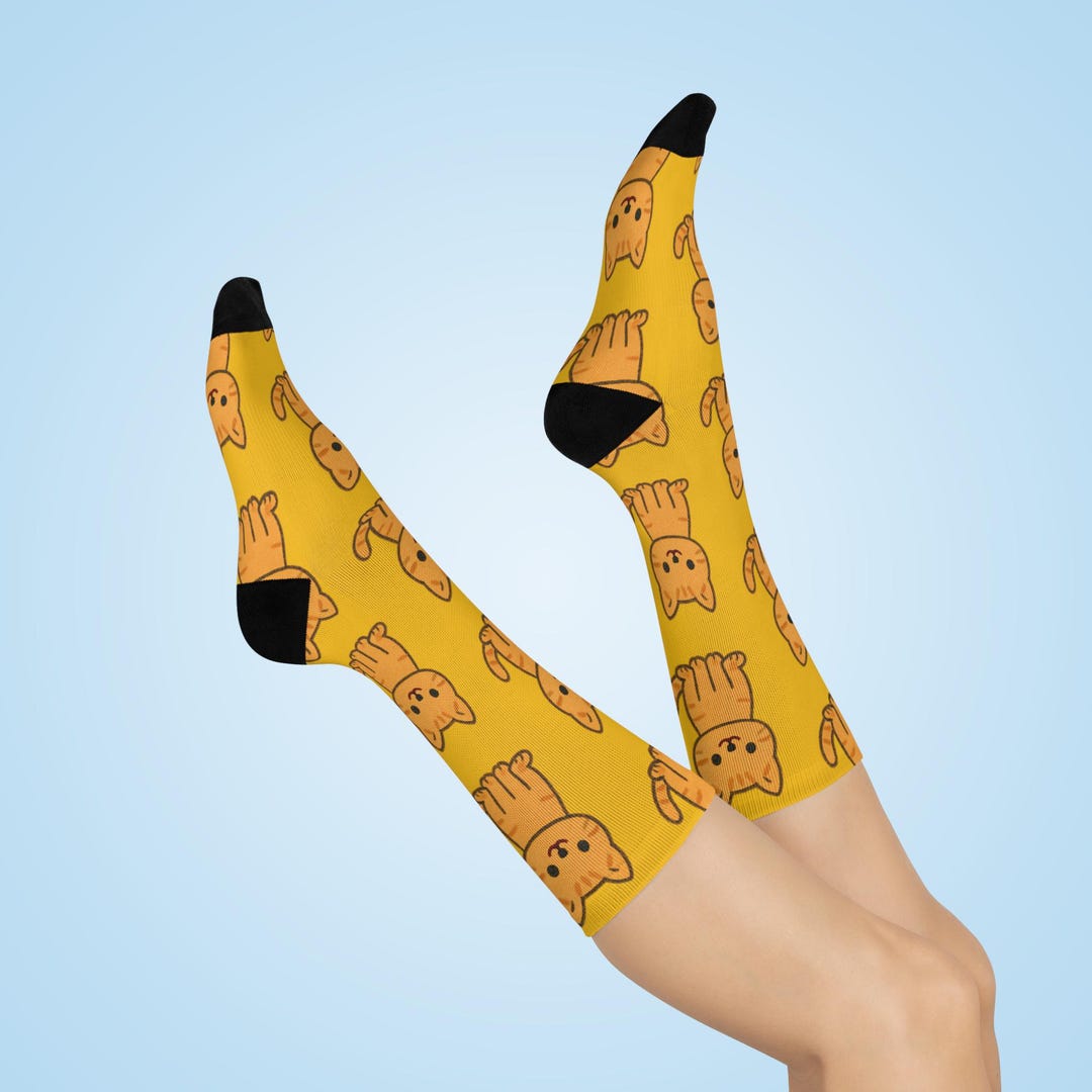 Yellow Cat Crew Socks, Kitten Pattern Hosiery, Cat Lover Gift - Etsy